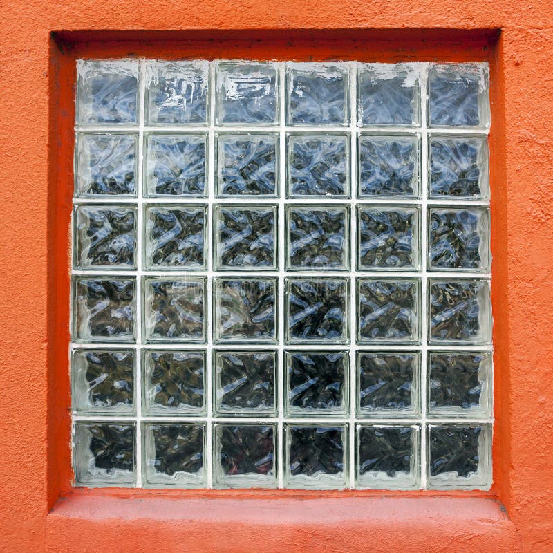 Glass Brick Window with Bright Orange Trim. Stock Photo - Image of cube ...