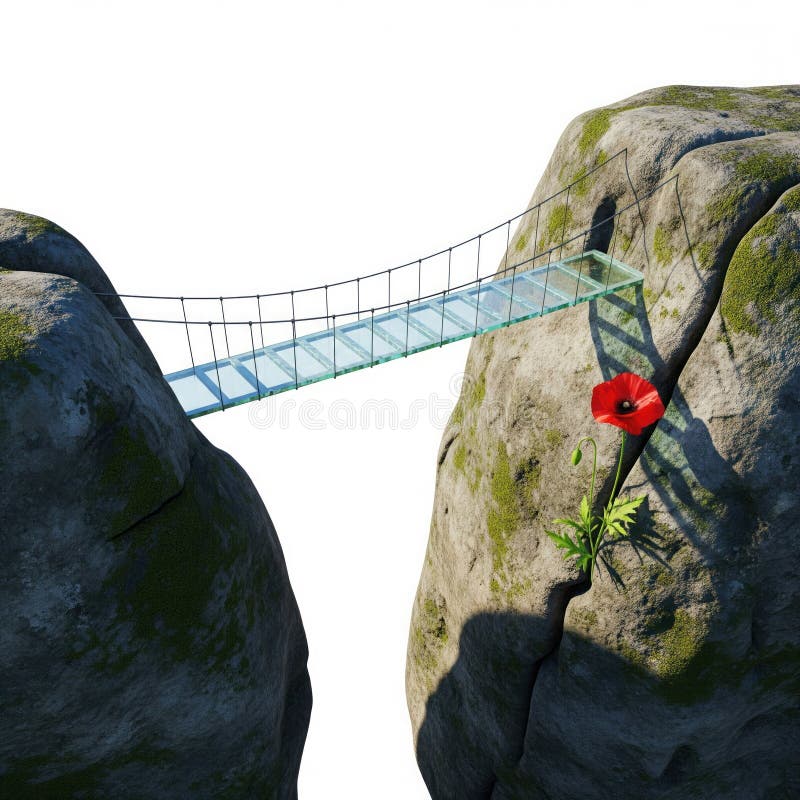 A Glass Bridge between the Rocks with a Poppy Flower. Stock Photo ...