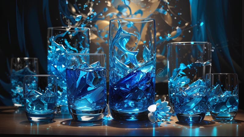 Glass with Bright Blue Liquid in Motion Stock Illustration ...