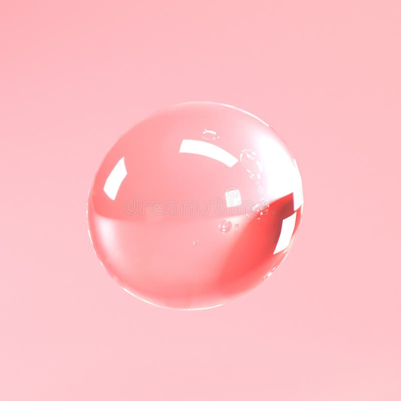 Glass Bubble Close Up On Coral Background Abstract Surreal 3d Render Stock Illustration