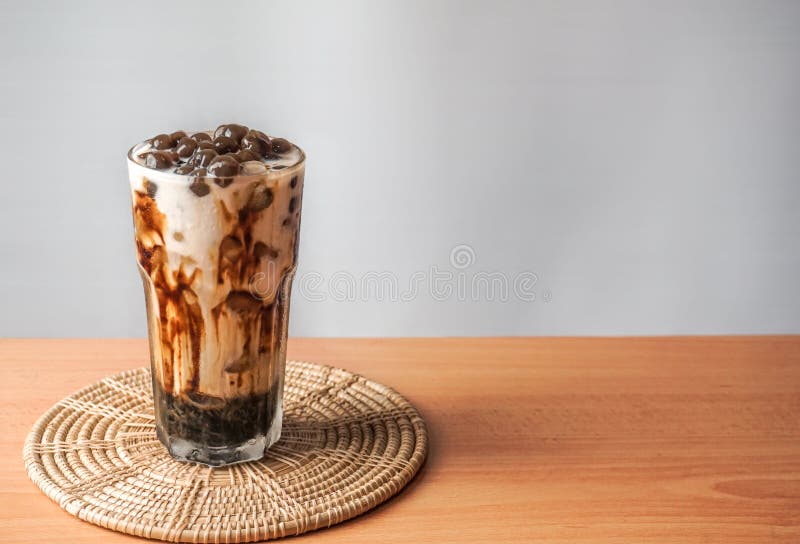 A Glass of Bubble Tea on Table, Working from Home Stock Image - Image ...