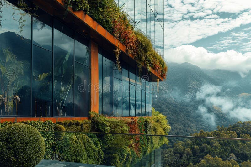 Glass Building Covered in Plants, Showcasing Harmonious Integration of ...
