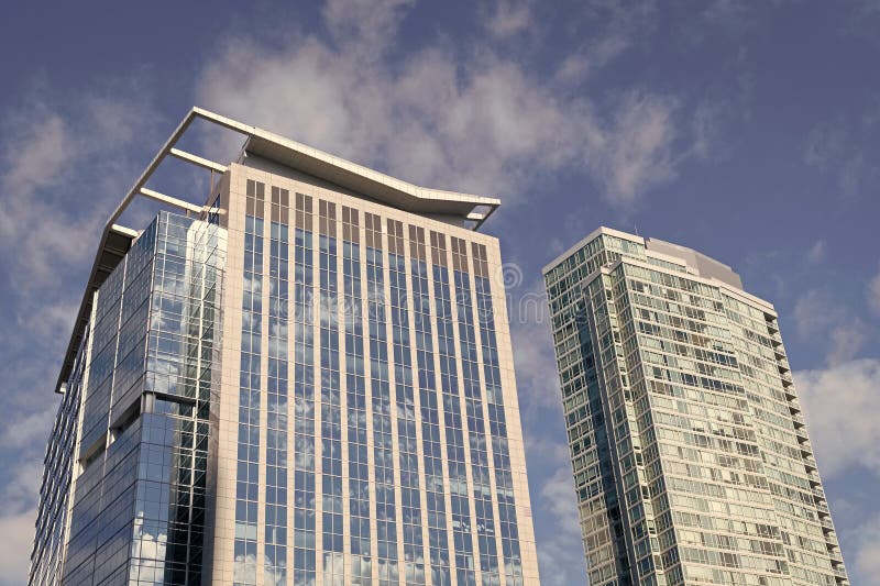 Glass Building in Metropolis. Skyscraper Perspective View. City ...