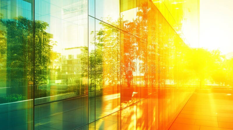 Glass Building Reflecting Trees and Sunlight Stock Illustration ...