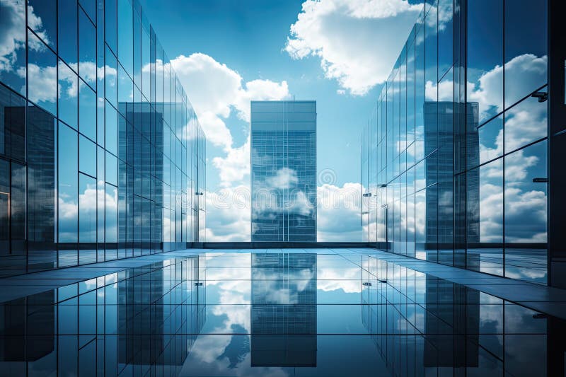 Glass Building with Reflection of Sky and Clouds Office Building ...