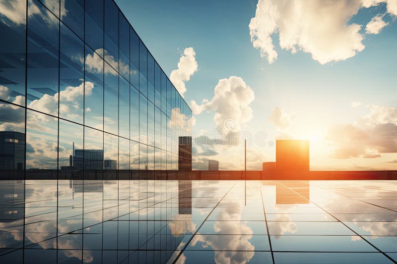 Glass Building with Reflection of Sky and Clouds Office Building ...