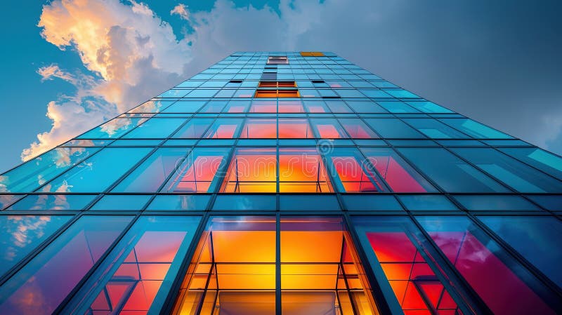 Glass Building Reflection Sunset Stock Illustration - Illustration of ...
