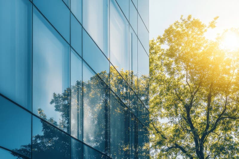 Glass Building with Sunlight and Tree Background. Stock Photo - Image ...