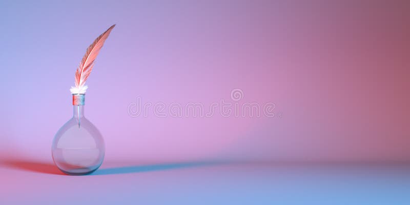 Glass Bulb with Feather in Neon Light Close Up Stock Illustration ...