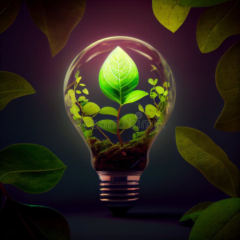 A Glass Bulb Inside Which a Sprout Grows. Ecological Concept Stock ...