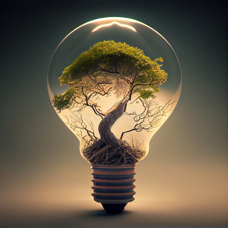 A Glass Bulb Inside Which a Tree Grows. Ecological Concept Stock ...