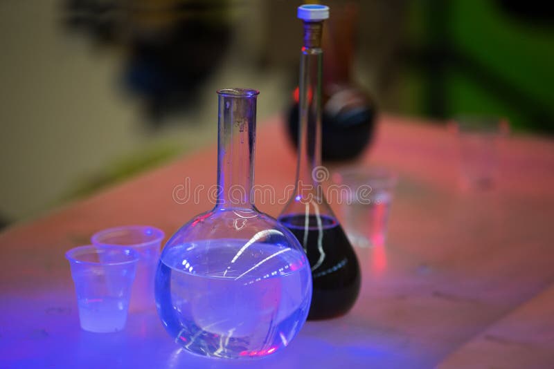 Glass Bulbs in Blue Lighting Stock Image - Image of biology, laboratory ...
