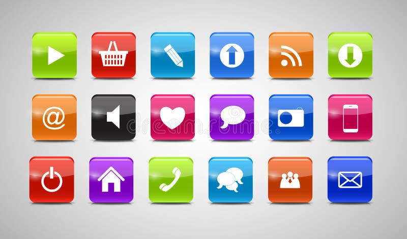 Glass Button Icon Set . Vector Illustration Stock Vector - Illustration ...