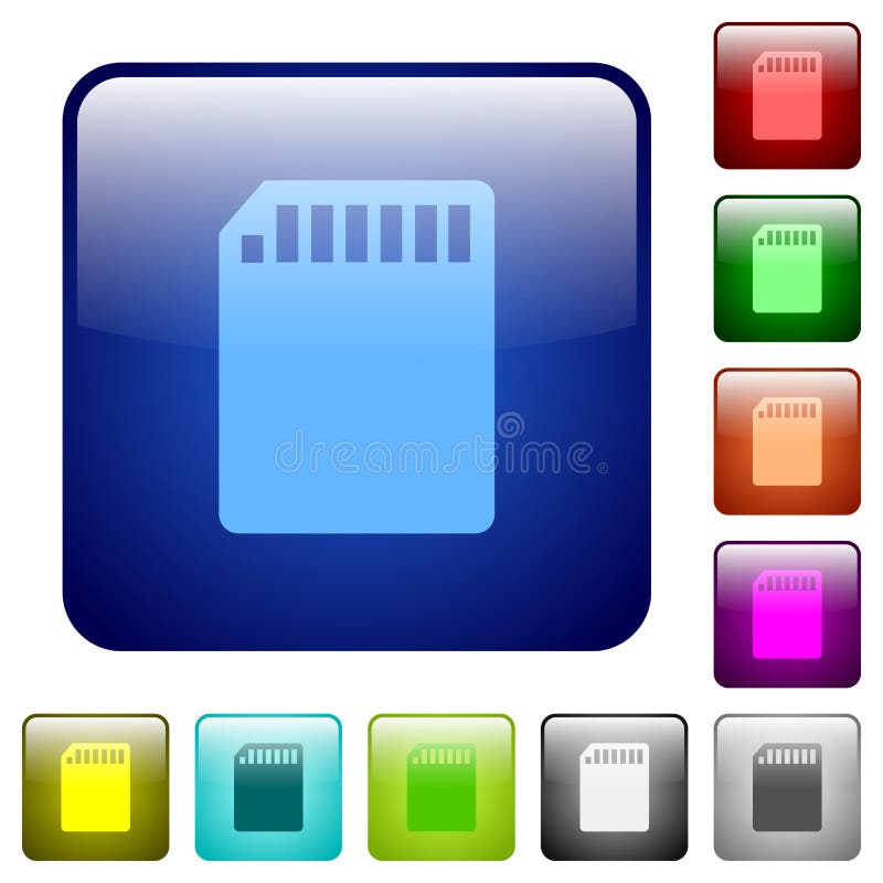 Set of SD Memory Card Color Glass Rounded Square Buttons Stock Vector ...