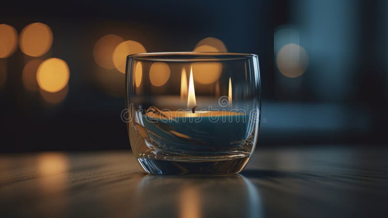 Glass Candle with it S Reflection from a Dark Floor. AI Generated Stock ...