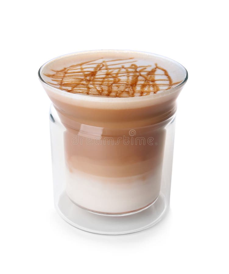 Glass of caramel macchiato stock photo. Image of beverage - 140842834
