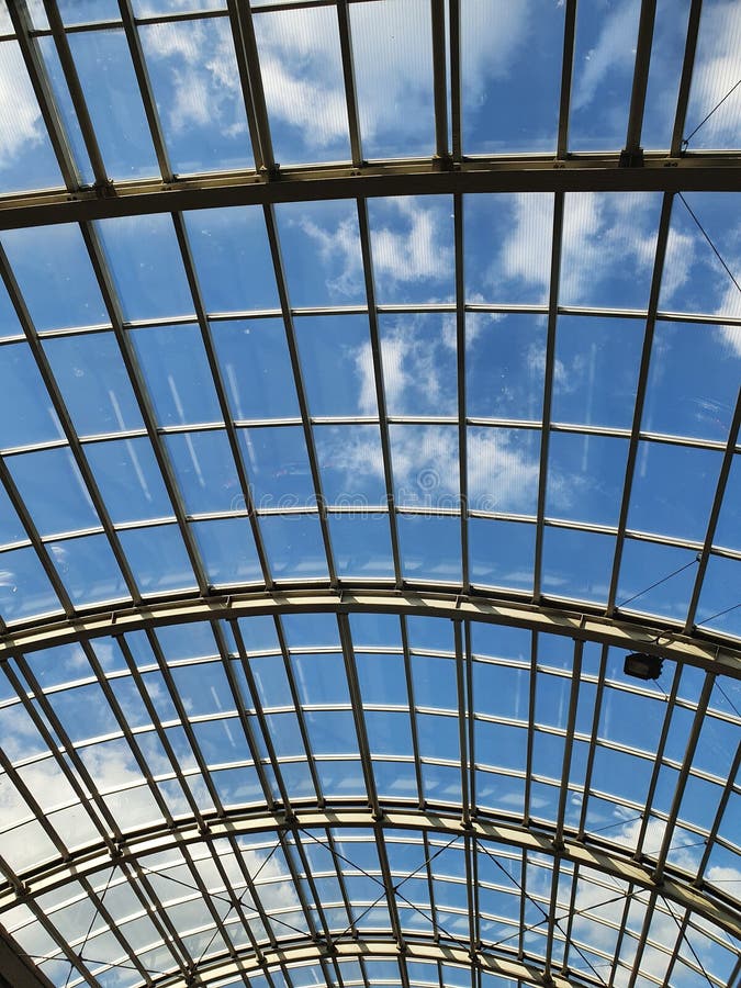 Glass Ceiling with Blue Sky and White Clouds Stock Image - Image of ...