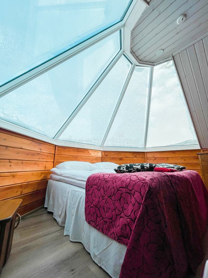 Glass Ceiling of a Glass Igloo Over a Two Bed Bedroom Stock Image ...