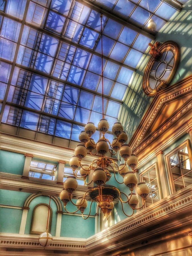 Glass ceiling with lamps stock image. Image of glass - 203468697