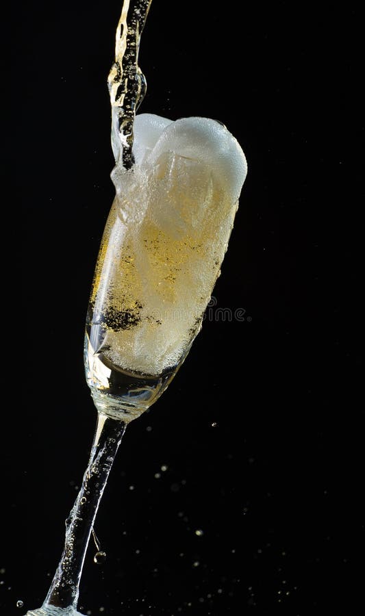 Glass of Champagne with Splash, Isolated on Black Background Stock ...