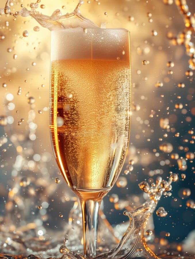 Glass of Champagne in Splashes Close-up Stock Illustration ...