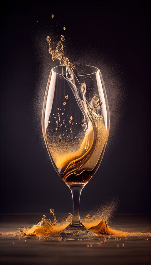 A Glass of Champagne on Top of a Table with the Liquid Being Poured ...