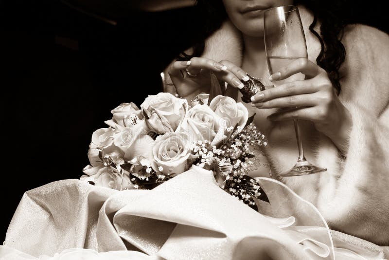 Glass of Champaign and a Candy for the Bride Stock Photo - Image of ...