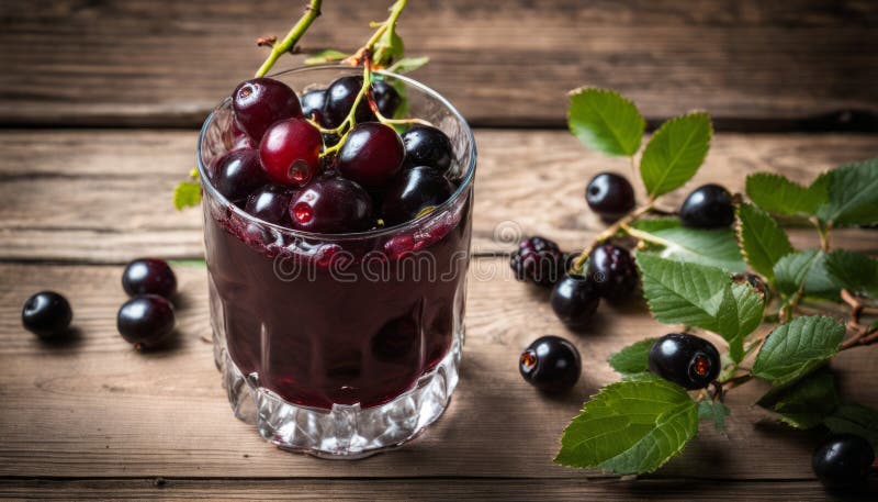 A Glass of Cherries and a Bunch of Cherries on a Table Stock ...