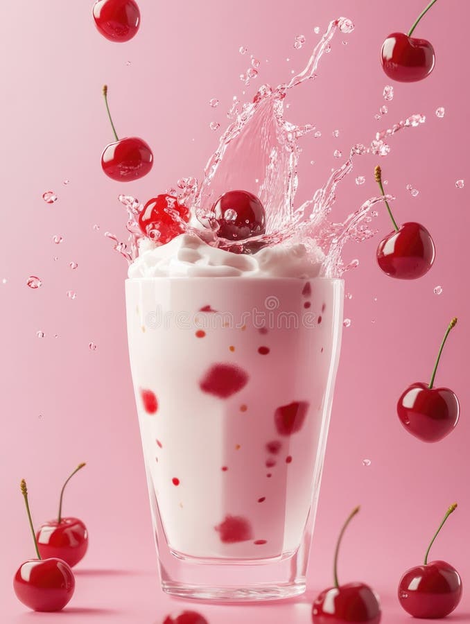 Glass of Cherry Flavored Drink with Cherry Pieces Floating in it Stock ...