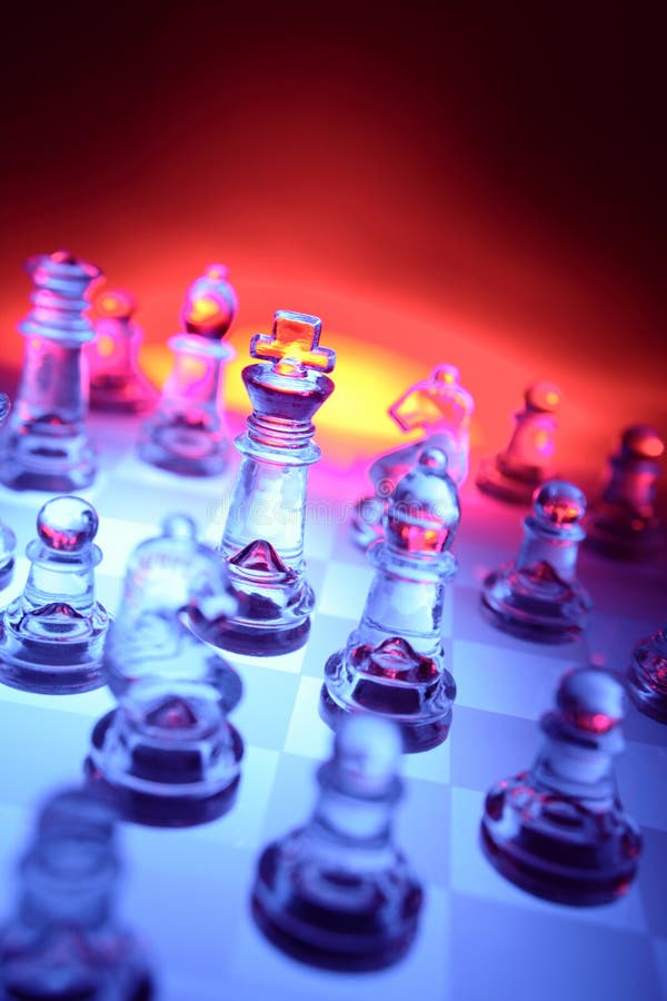 Glass Chess and Color Backdrop Stock Image - Image of opponent, blue ...