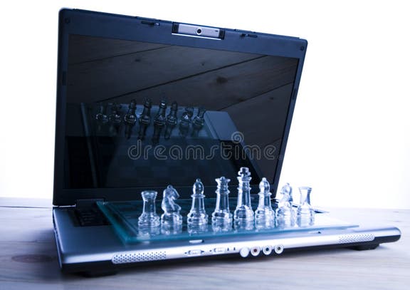 Glass chess & Laptop stock image. Image of battle - 3236621