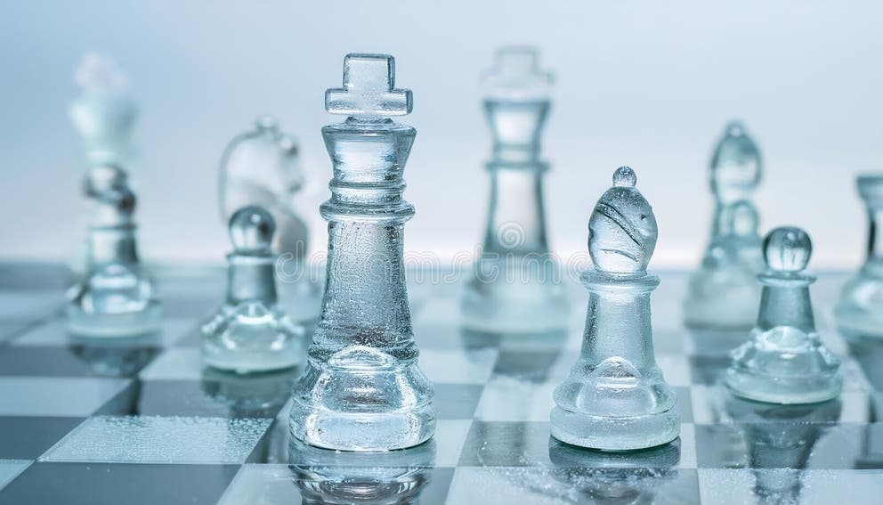 Glass Chess Pieces Arranged on a Stylish Board Create a Unique Visual ...