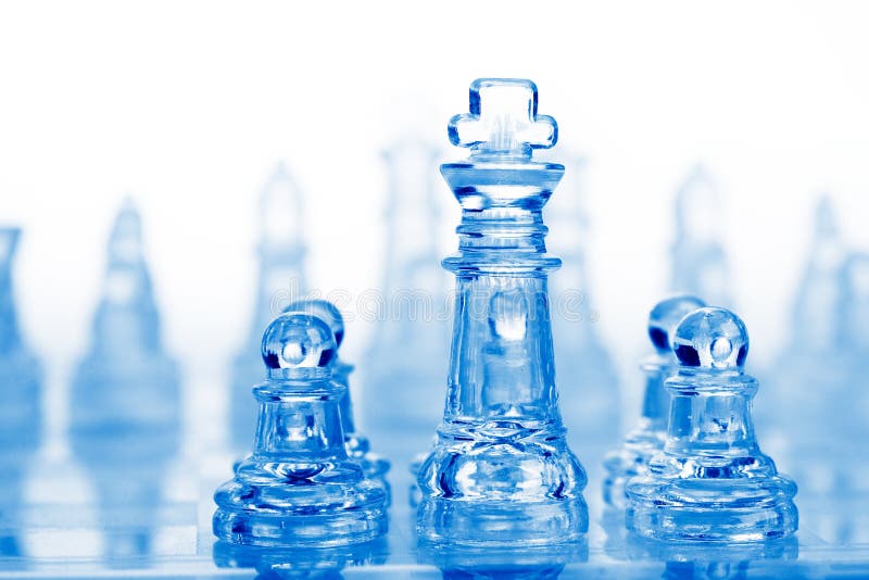 Glass Chess Pieces with Blue Light Stock Photo - Image of challenge ...