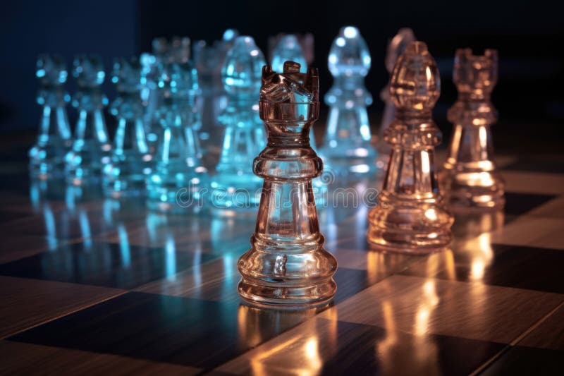Glass Chess Pieces Reflecting Light on Board Stock Photo - Image of ...