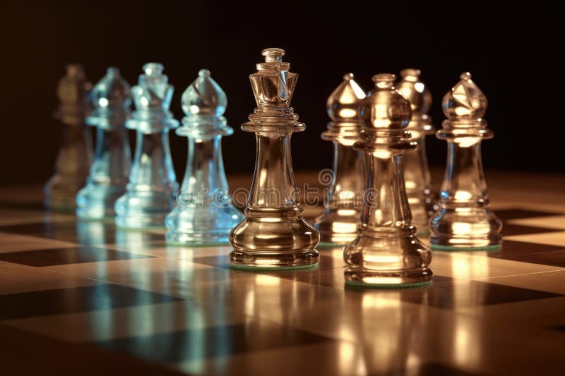 Glass Chess Pieces Reflecting Light on Board Stock Photo - Image of ...