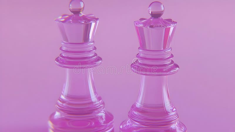 Glass Chess Queen Pieces on Pink Background 3D Illustration Stock ...