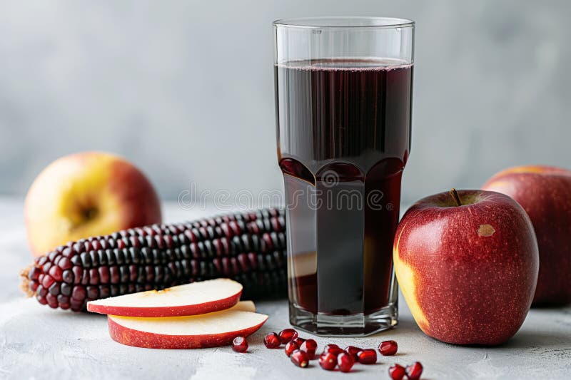 Refreshing Chicha Morada Served with Purple Corn and Sliced Apples on a ...