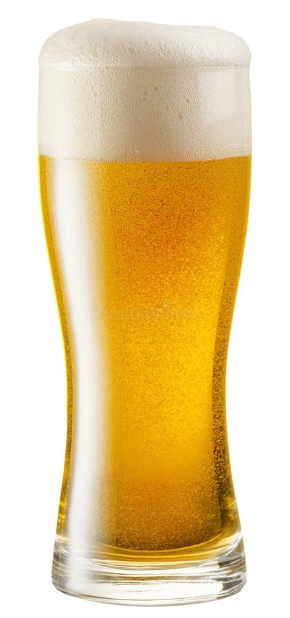 Glass of Chilled Light Beer with Beer Foam Head Isolated on White ...