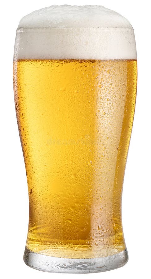 Glass of Chilled Light Beer with Beer Foam Head Isolated on White ...