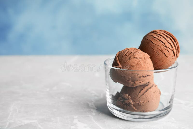 Glass of Chocolate Ice Cream on Grey Table Stock Image - Image of copy ...