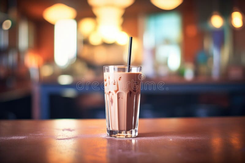 Glass of Chocolate Milkshake with a Backlit Glow on a Table Stock Photo ...