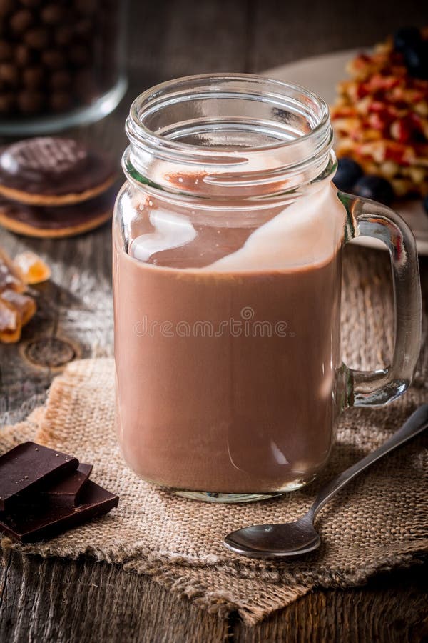 Glass of Chocolate Milkshake for Breakfast Stock Photo - Image of ...