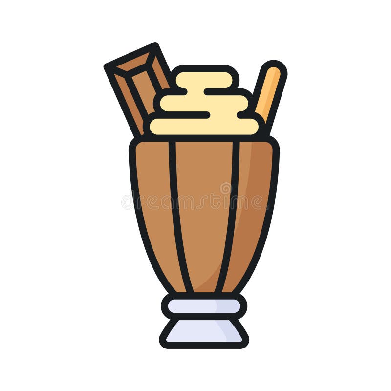 Glass of Chocolate Milkshake Icon, Delicious Chocolate Sundae Vector ...