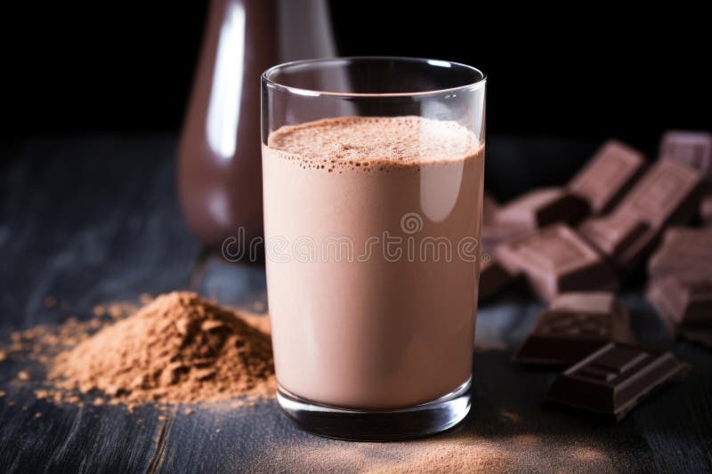 A Glass of Chocolate Milkshake Next To Cocoa Powder Stock Illustration ...
