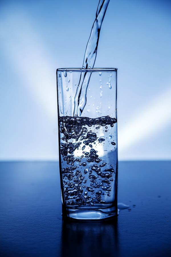 A Glass of Clean Drinking Water Illuminated with Blue Light. Stock ...