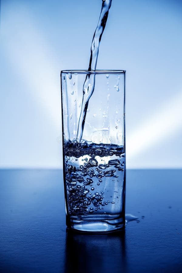 A Glass of Clean Drinking Water Illuminated with Blue Light. Stock ...