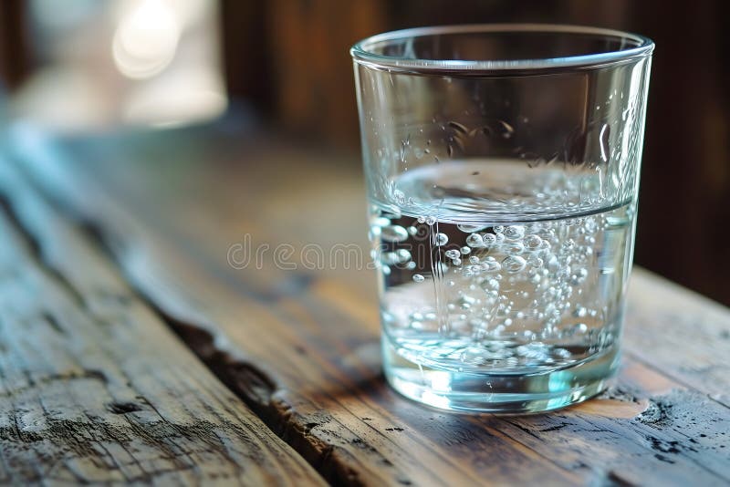 Glass of Clean Drinking Water on Wooden Surface with Selective Sharp ...