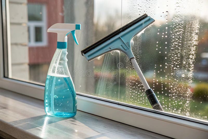 Glass Cleaning Solution with Squeegee Wiping Window Stock Illustration ...