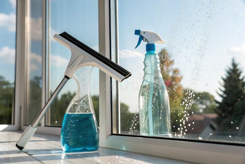 Glass Cleaning Solution with Squeegee Wiping Window Stock Illustration ...