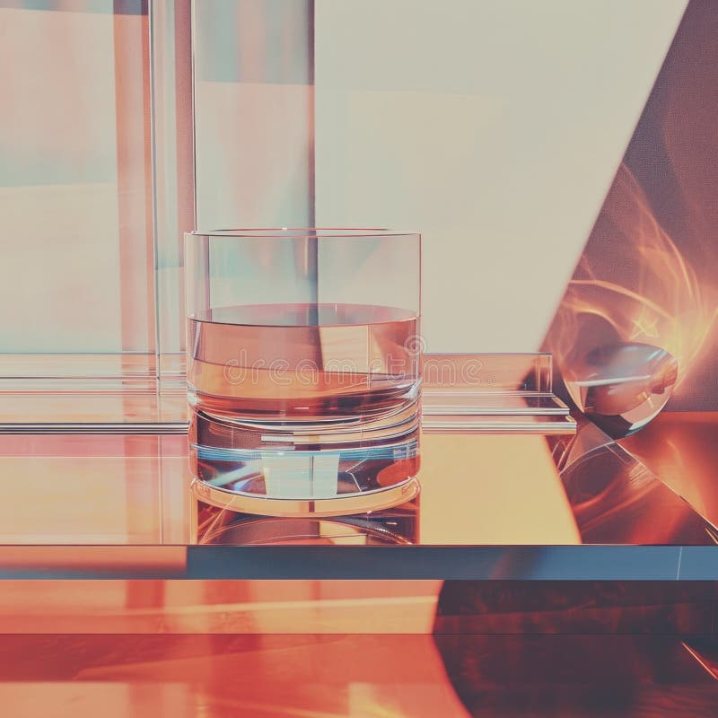 A Glass of a Clear Liquid Sitting on Top of Some Shiny Objects, AI ...